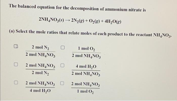 Solved The balanced equation for the decomposition of | Chegg.com