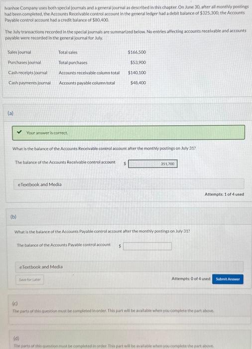 Solved Ivanhoe Company uses both special joumals and a | Chegg.com