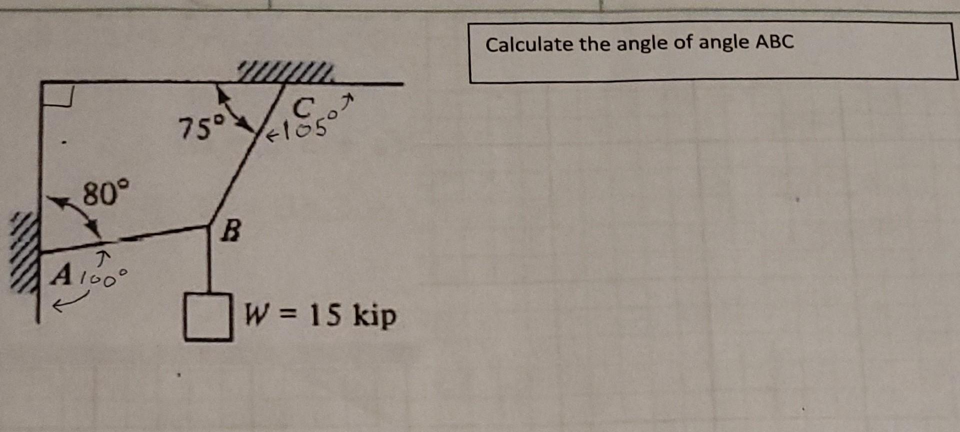 Solved Calculate the angle of angle ABC mm 75° Vel 50% 80° B | Chegg.com