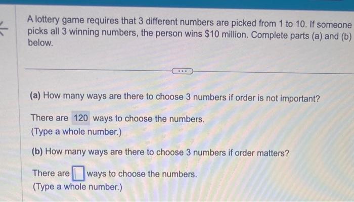 Solved A lottery game requires that 3 different numbers are | Chegg.com