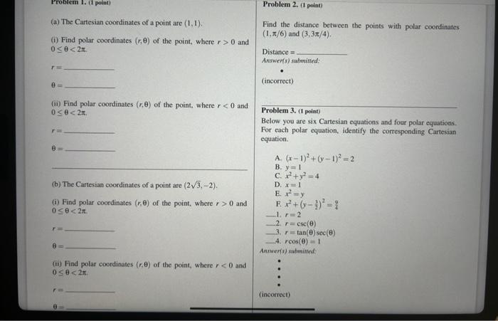 Solved (a) The Cartesian coordinates of a point are (1,1). | Chegg.com