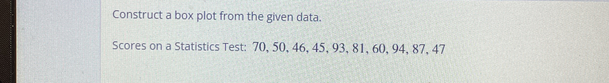 Solved Construct a box plot from the given data.Scores on a | Chegg.com