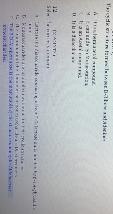 Solved The cyclic structure formed between D-Ribose and | Chegg.com