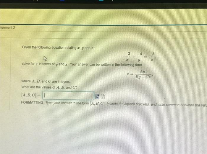 Solved ignment 2 Given the following equation relating , y | Chegg.com