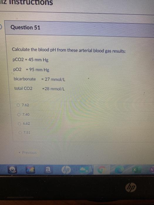 Solved Iz instructions Question 51 Calculate the blood pH | Chegg.com