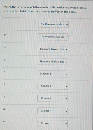 Solved Match the order in which the events of the endocrine | Chegg.com