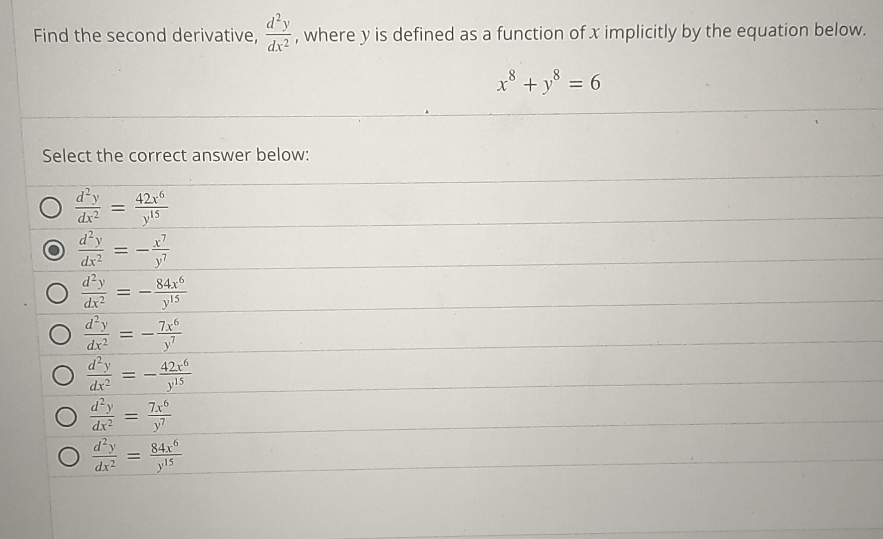 Solved Find the second derivative, dx2d2y, where y is | Chegg.com
