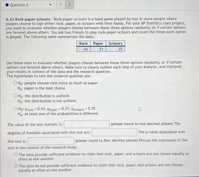 Solved 6.43 Rock-paper-scissors: Rock-paper-scissors is a | Chegg.com