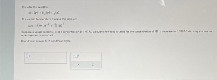 Solved Consider this reaction: 2HI(g)→H2( s)+I2( s) At a | Chegg.com