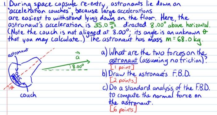 Solved 1. During space capsule re-entry, astronauts lie down | Chegg.com