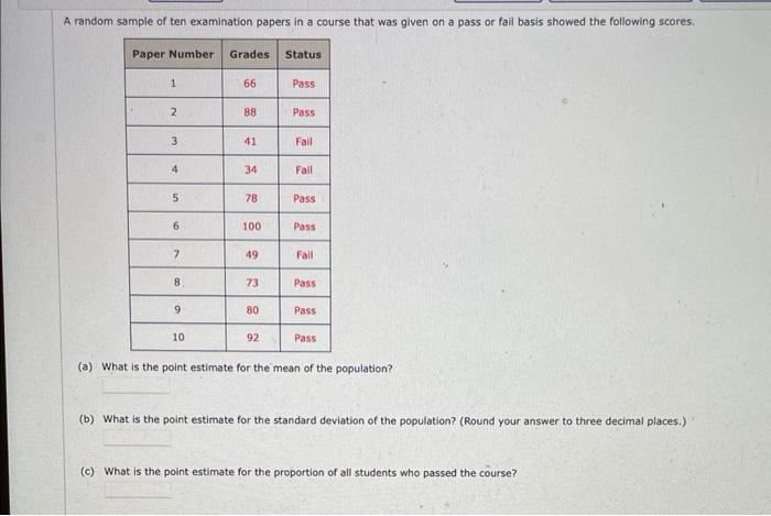 Solved 7.) A random sample of 10 examination papers and of | Chegg.com