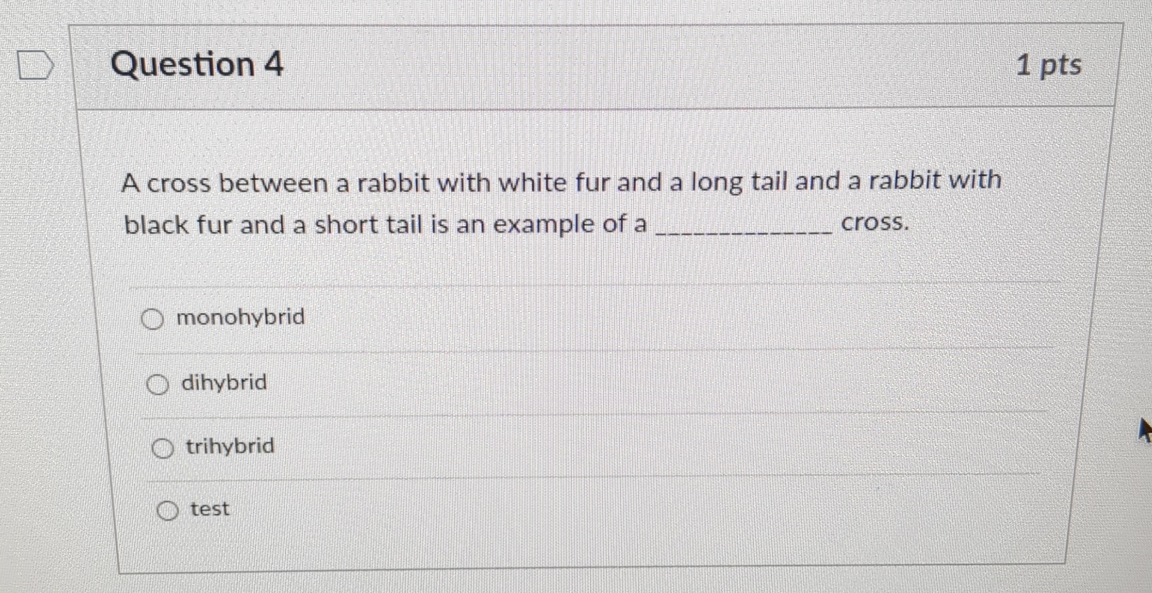 Solved Question 41 ﻿ptsA cross between a rabbit with white | Chegg.com