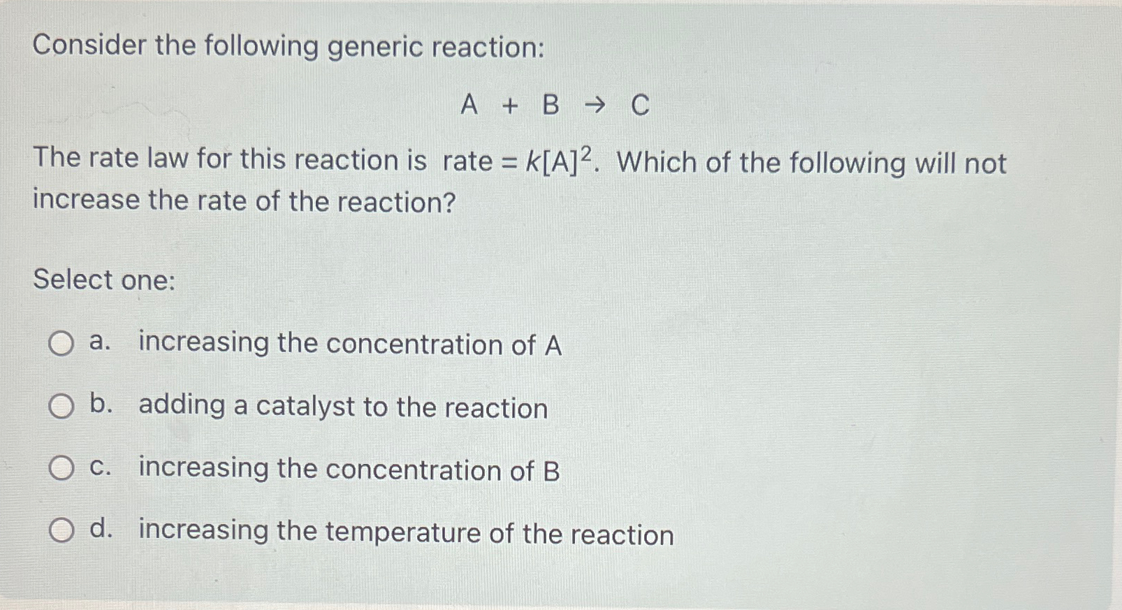 Solved Consider the following generic reaction:A+B→CThe rate | Chegg.com