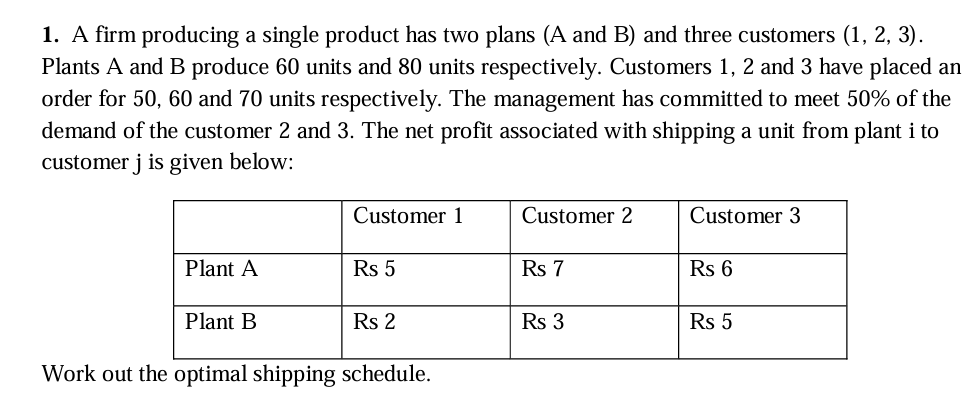 Solved A firm producing a single product has two plans and | Chegg.com