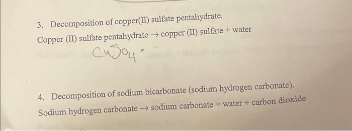 Solved 3. Decomposition of copper(II) sulfate pentahydrate. | Chegg.com