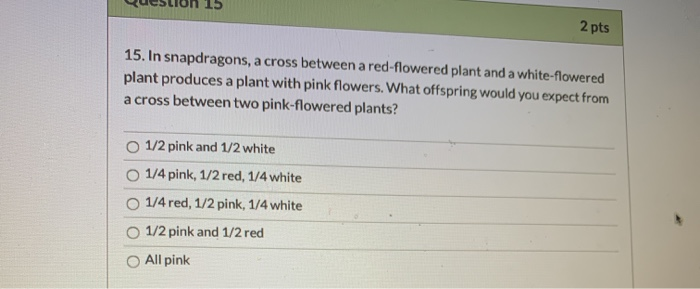 Solved on 15 2 pts 15. In snapdragons, a cross between a | Chegg.com