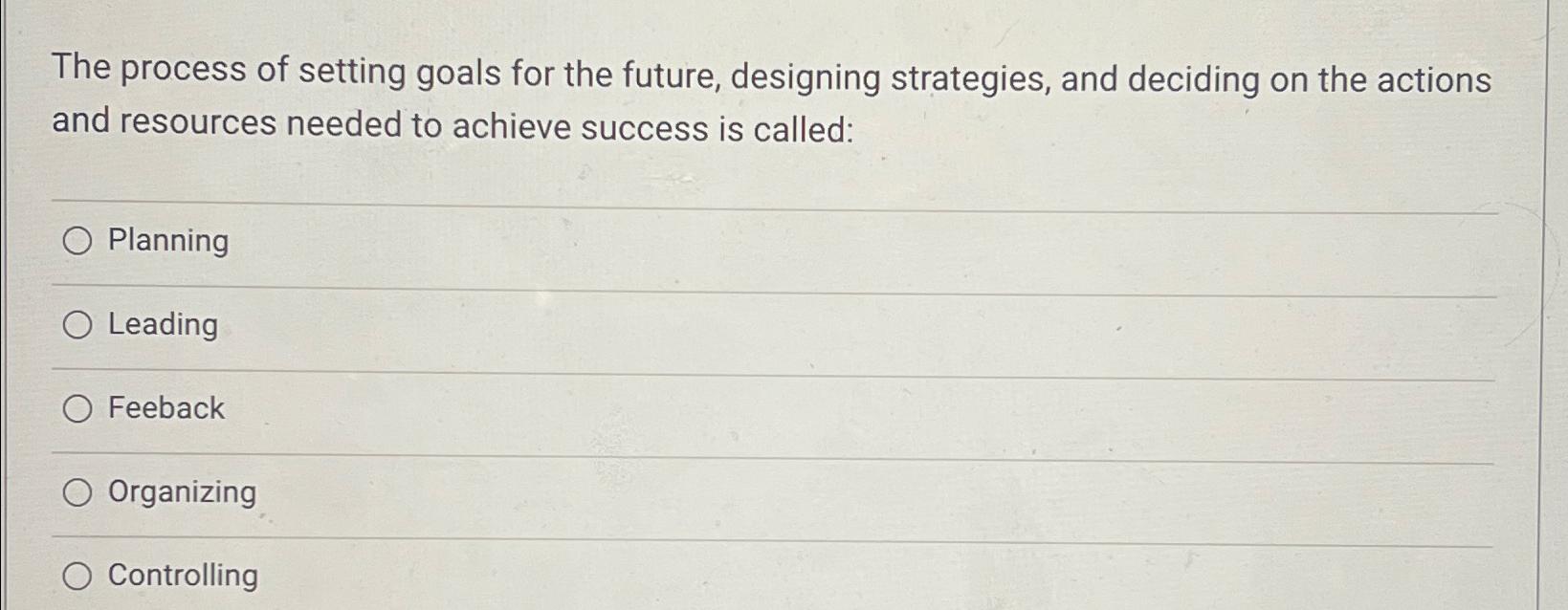 Solved The process of setting goals for the future, | Chegg.com