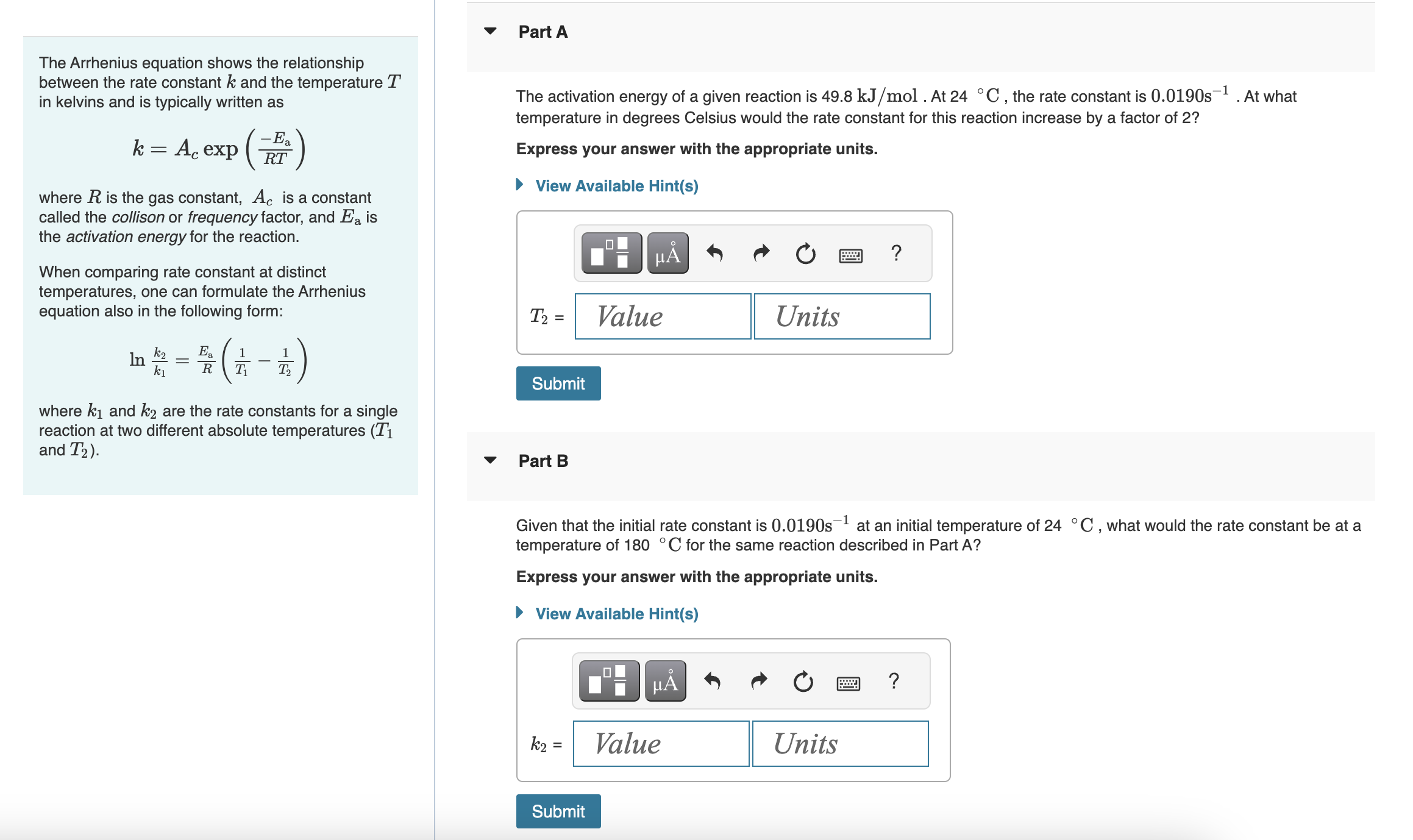 Solved Part AThe Arrhenius equation shows the | Chegg.com