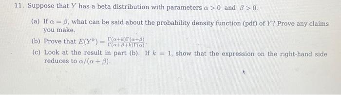11. Suppose that Y has a beta distribution with | Chegg.com