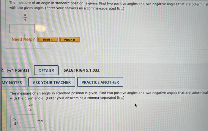 Solved The measure of an angle in standard position is | Chegg.com
