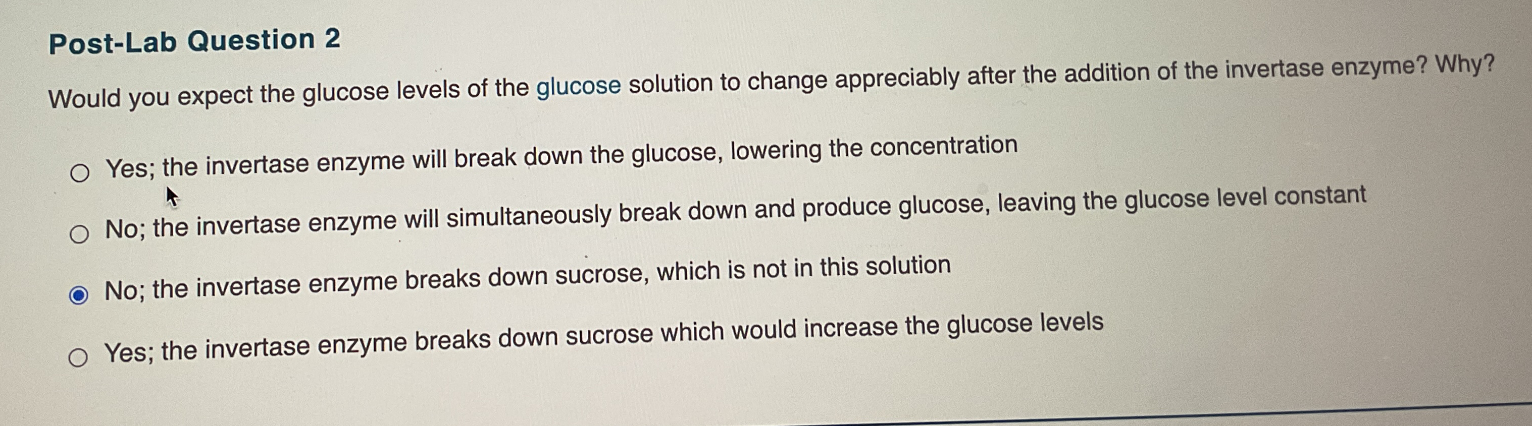 Solved Post-Lab Question 2Would you expect the glucose | Chegg.com