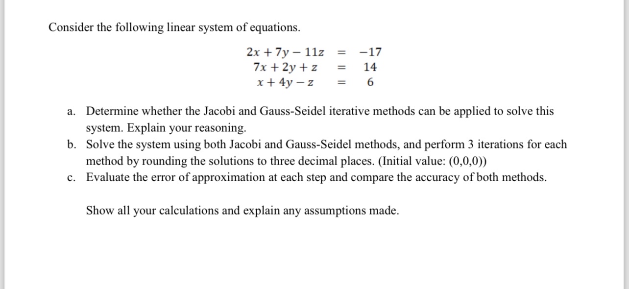 Consider the following linear system of | Chegg.com