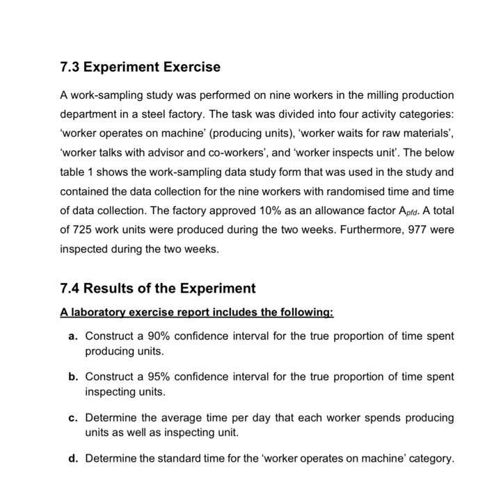 7. Work Sampling Measurement Method 7.1 Introduction | Chegg.com
