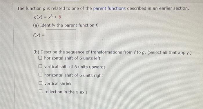 Solved The function g is related to one of the parent | Chegg.com