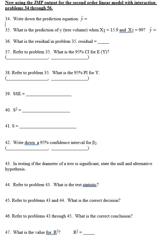 Solved Now using the JMP output for the second order linear | Chegg.com