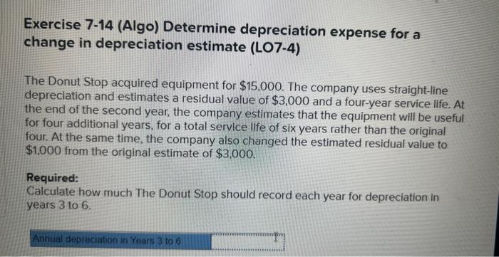 Solved Exercise 7-14 (Algo) Determine depreciation expense | Chegg.com