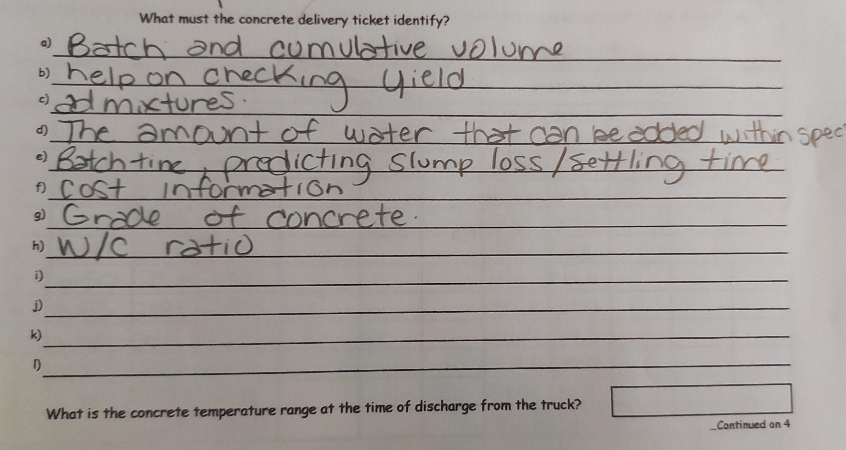 What must the concrete delivery ticket identify? | Chegg.com