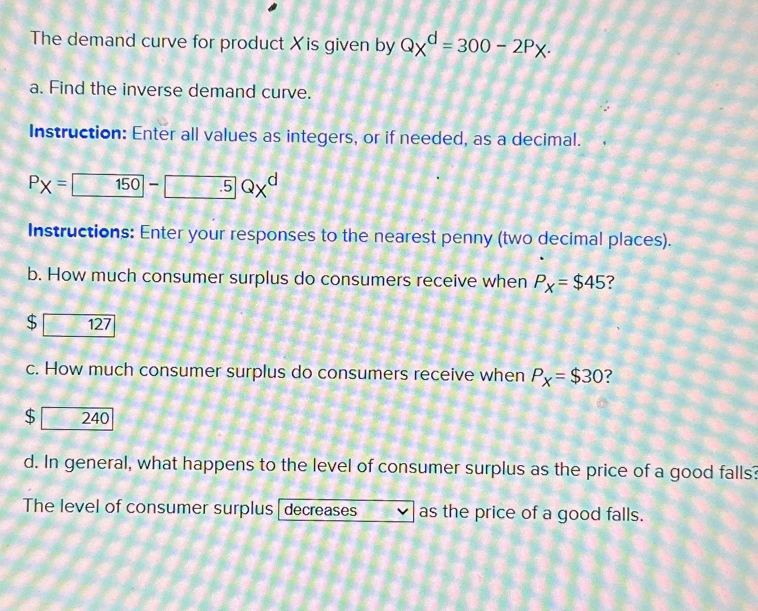 Solved The demand curve for product x ﻿is given by | Chegg.com