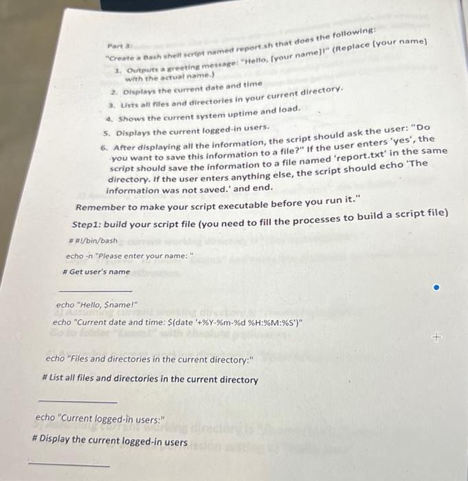 Solved Part 3 "Create a bah shell script named report.sh | Chegg.com