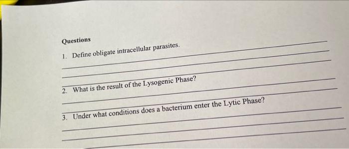 Solved Questions 1. Define obligate intracellular parasites. | Chegg.com