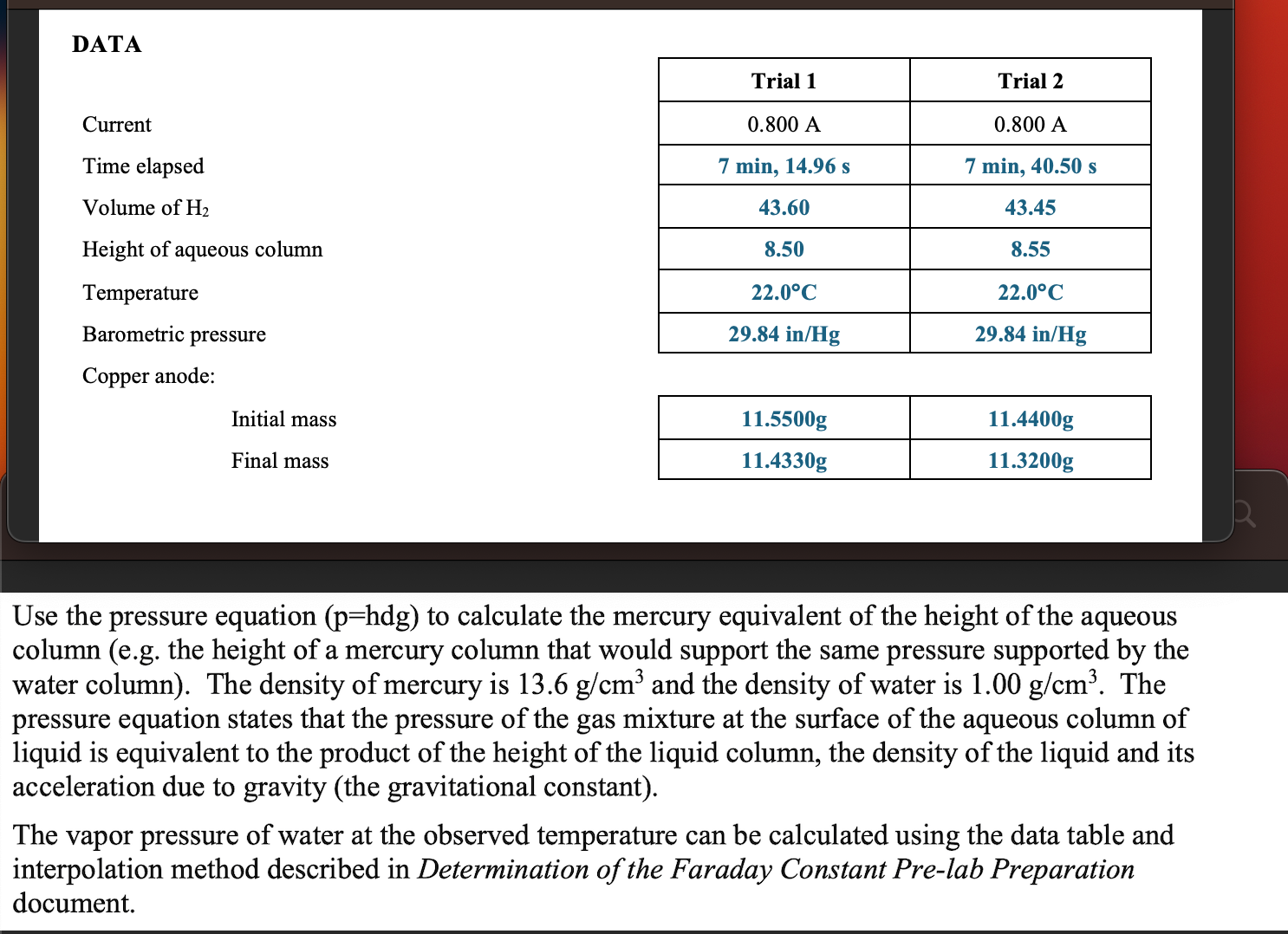 Solved Use the pressure equation to calculate the mercury | Chegg.com