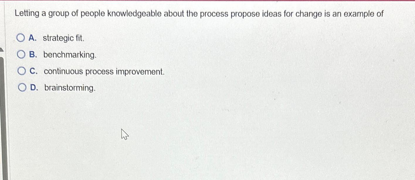 Solved Letting a group of people knowledgeable about the | Chegg.com