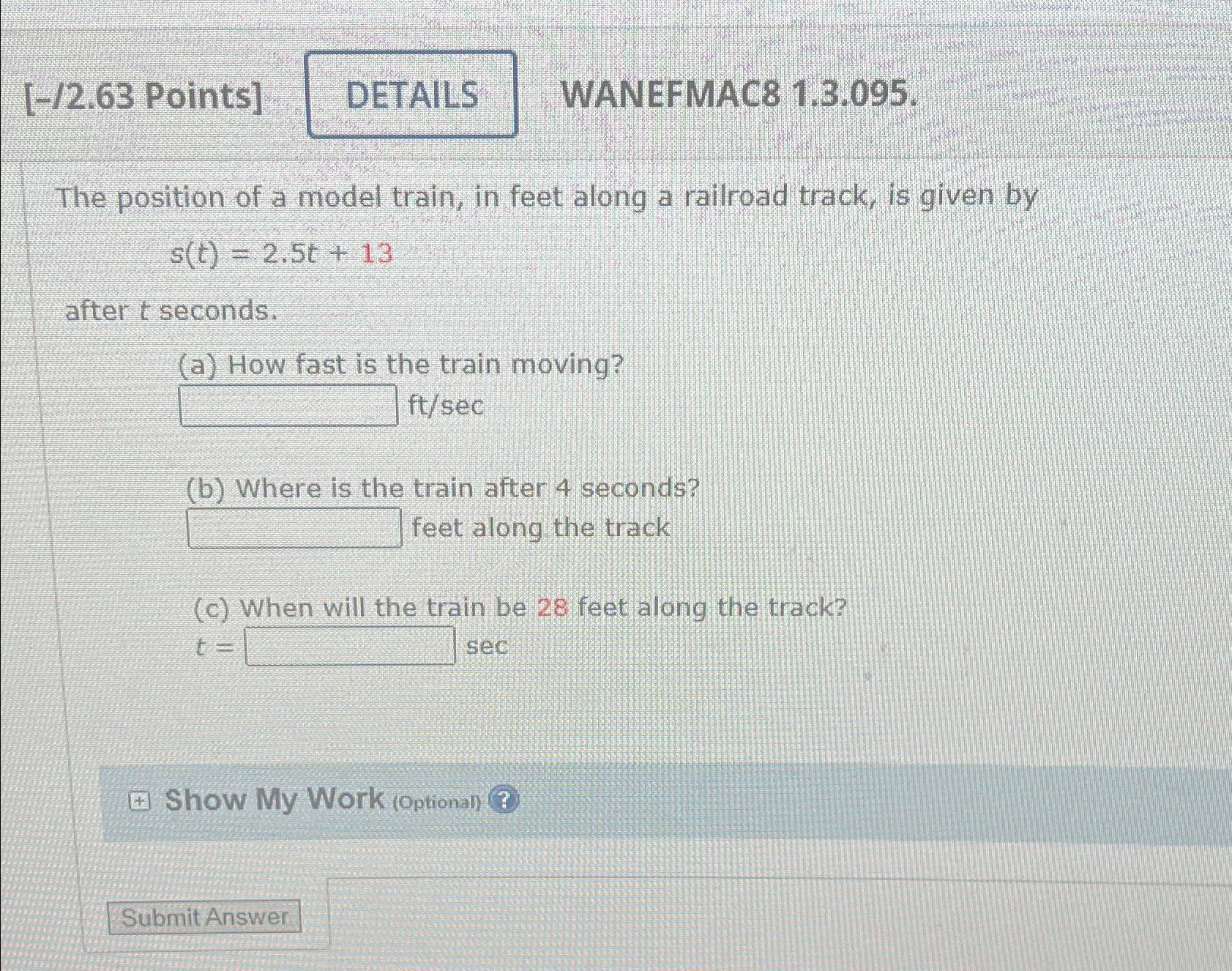 Solved Points]WANEFMAC8 1.3.095.The position of a model | Chegg.com