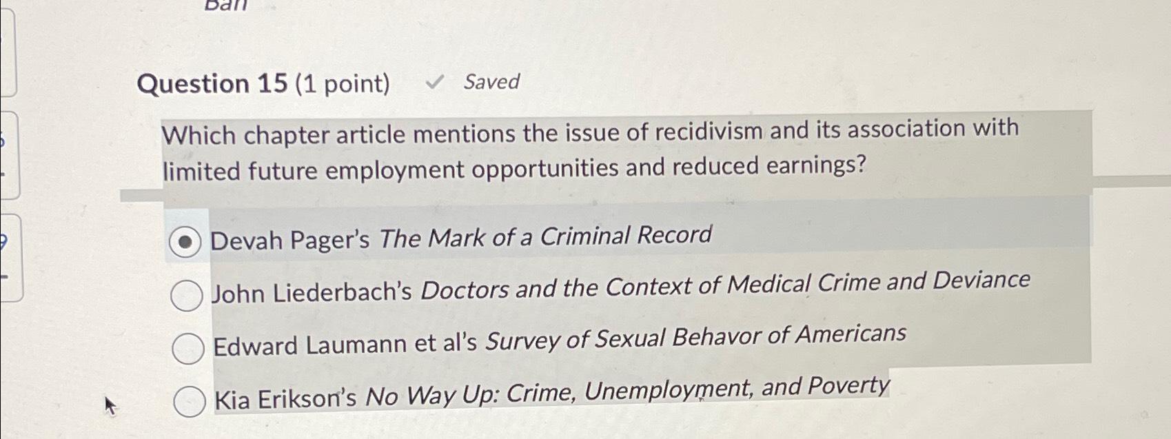 Solved Question 15 (1 ﻿point) ﻿SavedWhich chapter article | Chegg.com