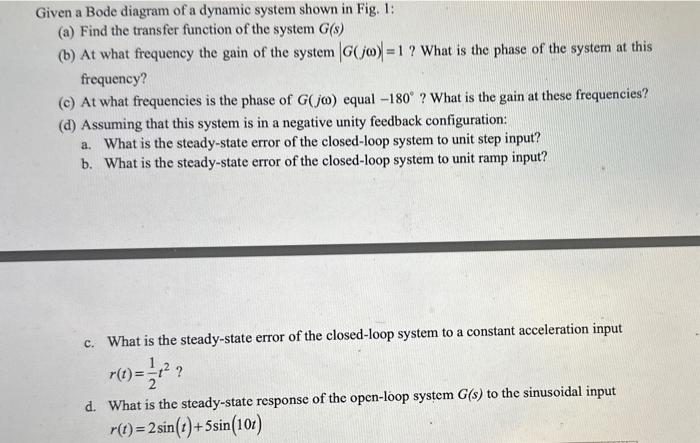 Solved Given a Bode diagram of a dynamic system shown in | Chegg.com