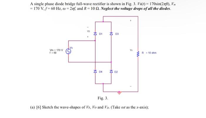 Solved A single phase diode bridge full-wave rectifier is | Chegg.com