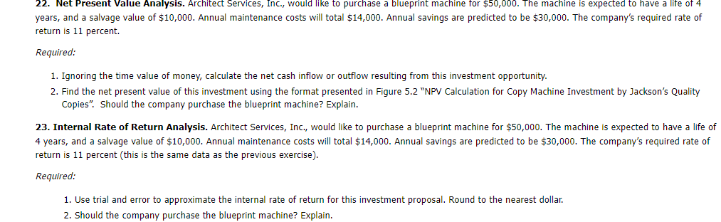 Solved Net Present Value Analysis Architect Services Inc 1504