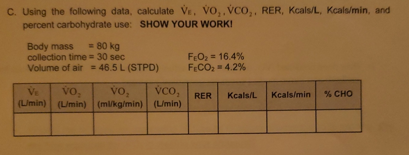 Solved C. ﻿Using the following data, calculate | Chegg.com