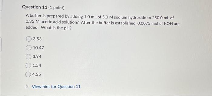 Solved A buffer is prepared by adding 1.0 mL of 5.0M sodium | Chegg.com