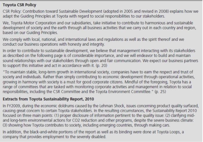Solved Toyota CSR Policy CSR Policy. Contribution toward | Chegg.com