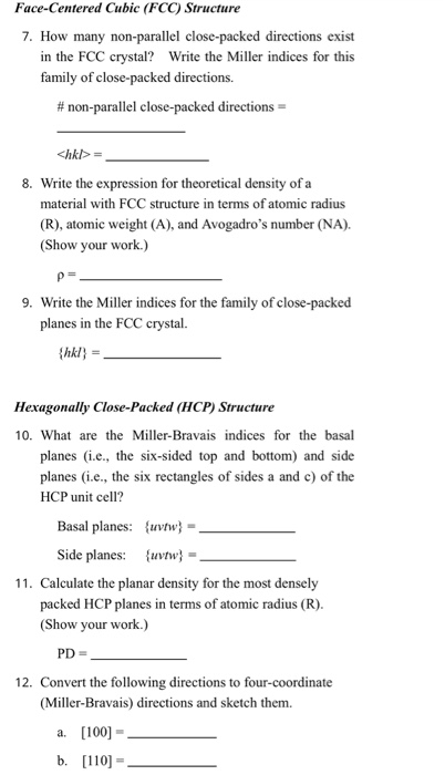 Solved Simple Cubic (SC) Structure 1. Write the Miller | Chegg.com
