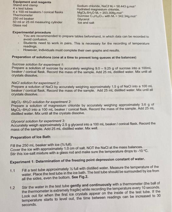Solved Experiment 1: Determination of the freezing point | Chegg.com