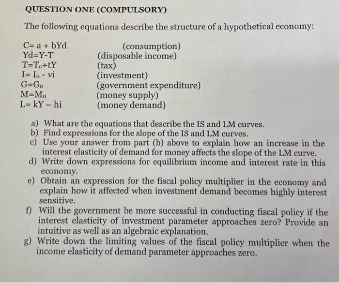 Solved QUESTION ONE (COMPULSORY) The following equations | Chegg.com