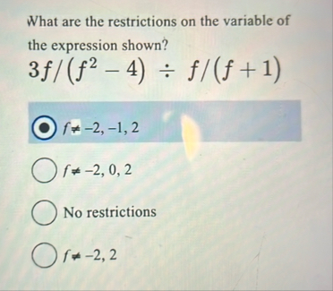Solved What are the restrictions on the variable of the | Chegg.com