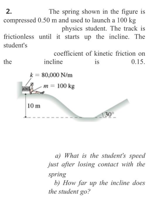 Solved 2. The spring shown in the figure is compressed 0.50 | Chegg.com
