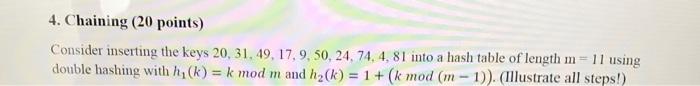 Solved 4. Chaining (20 points) Consider inserting the keys | Chegg.com